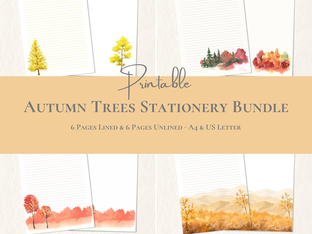 BUNDLE Autumn Trees Stationery Printable Fall Stationary Paper Leaf ...
