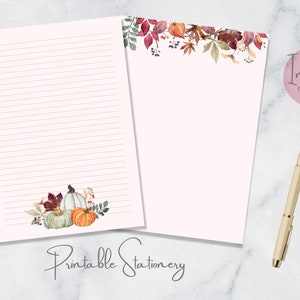 Fall Leaves Pumpkin Printable Stationery Autumn Stationery Fall Harvest ...