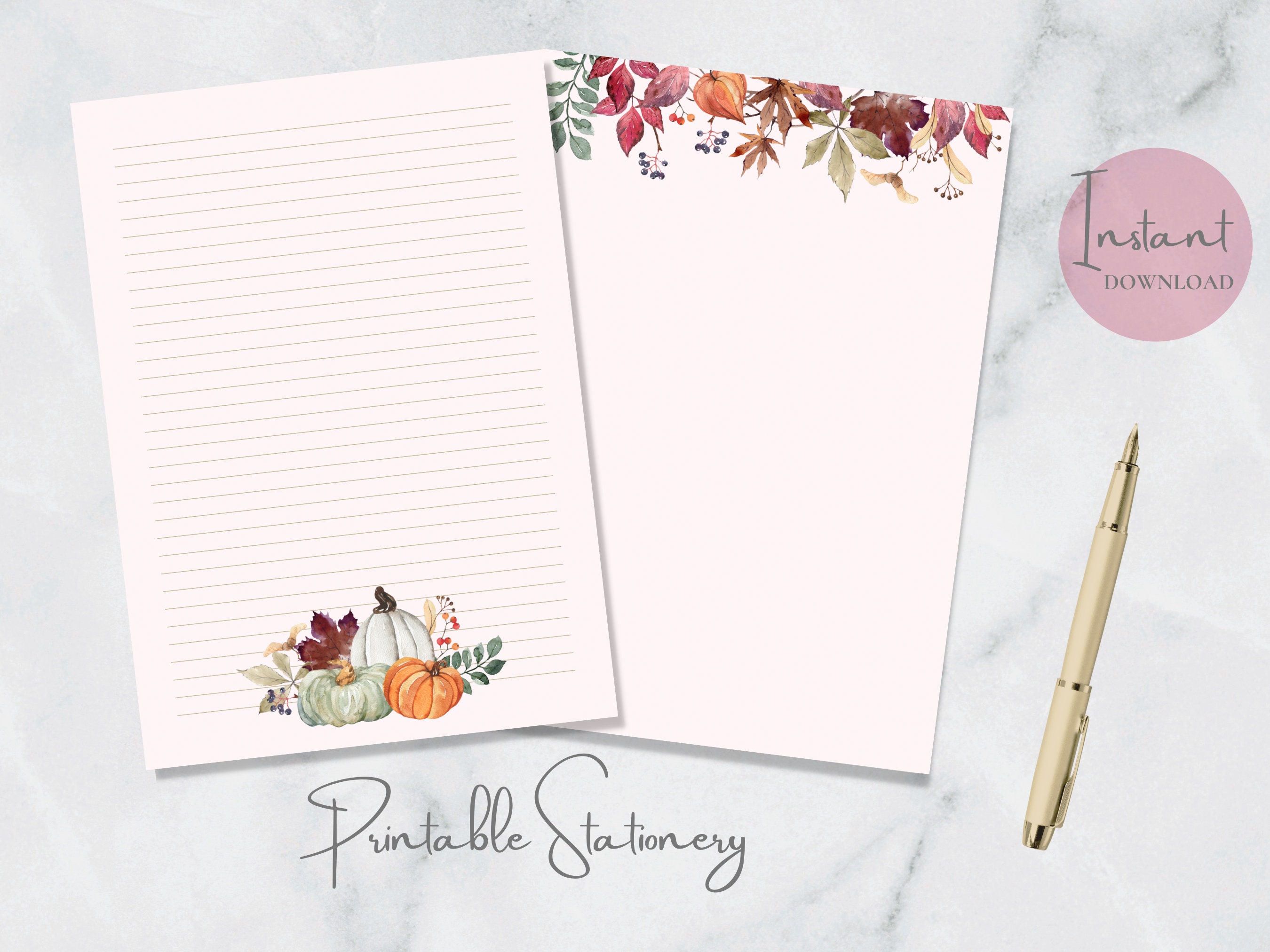 Fall Leaves Pumpkin Printable Stationery Autumn Stationery Fall Harvest ...