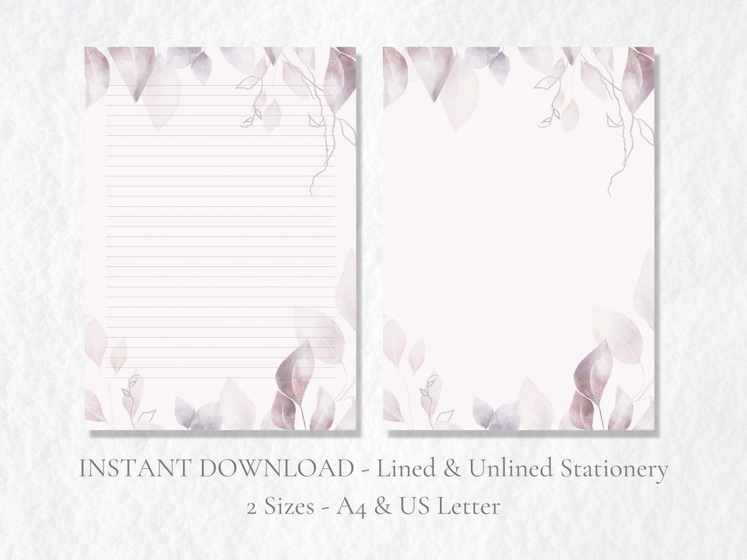 Watercolor Purple Leaf Printable Stationery Leaves Stationary Botanical ...