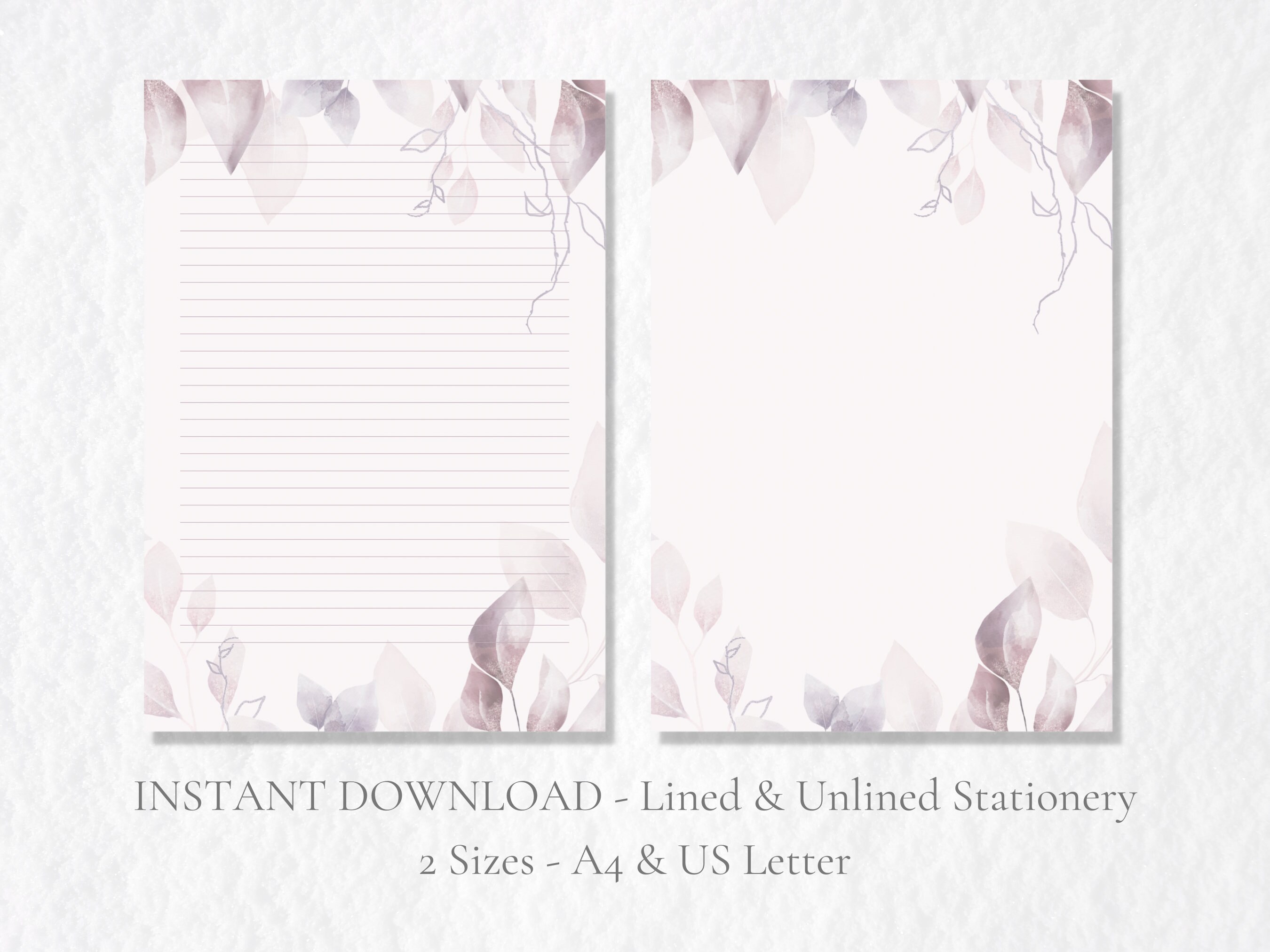 Watercolor Purple Leaf Printable Stationery Leaves Stationary Botanical ...