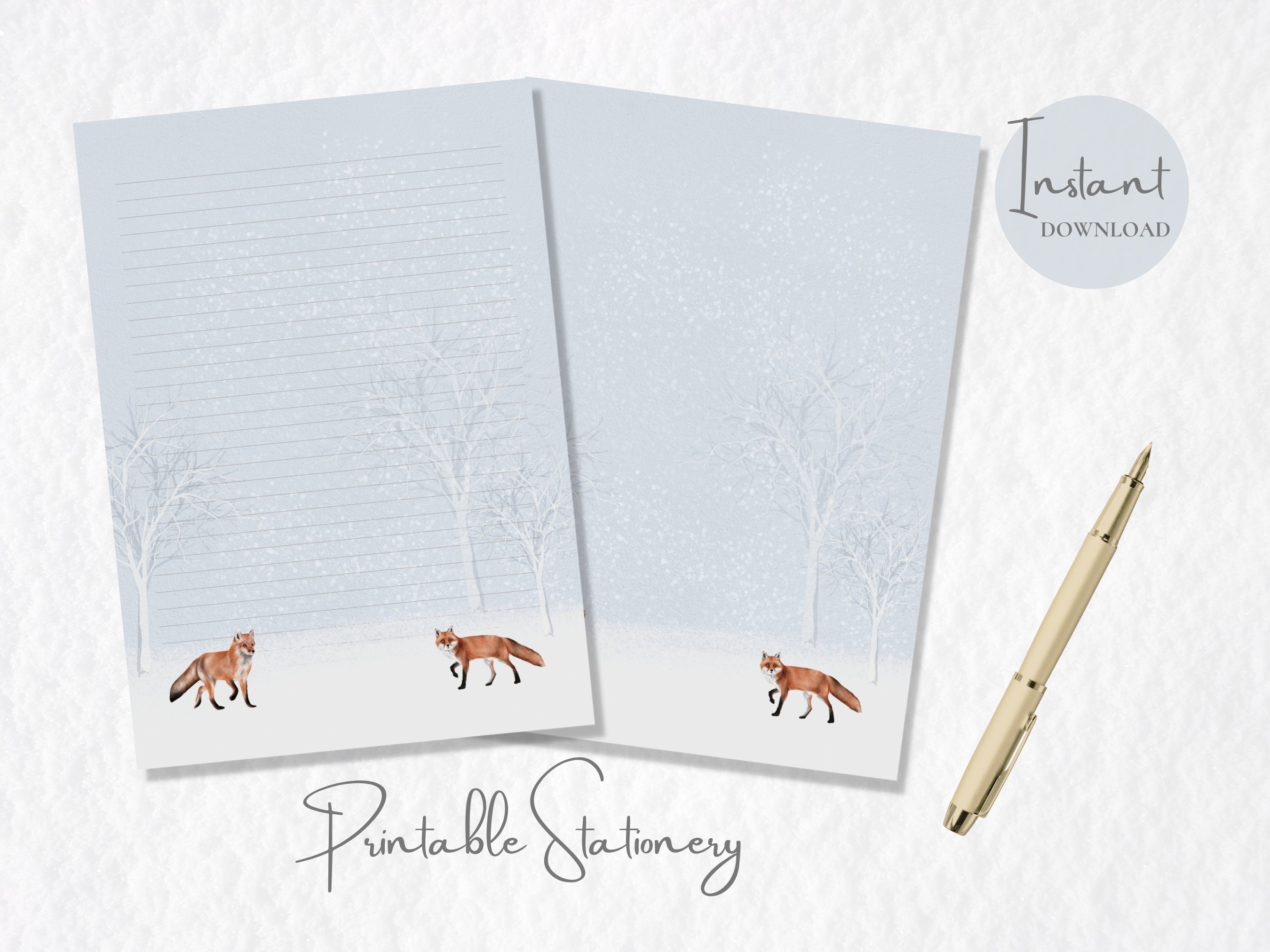 Red Foxes in the Snow Printable Stationery Winter Stationary Snow ...