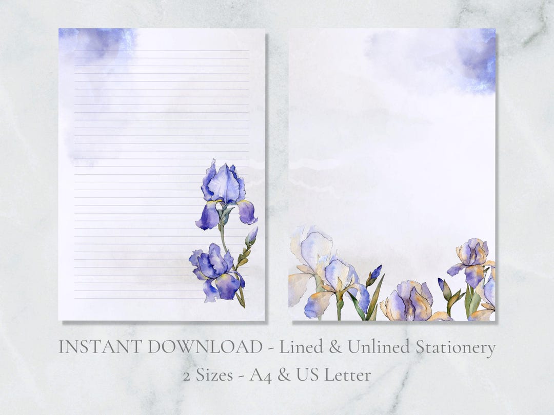 Purple Iris Printable Stationery Spring Flowers Stationary Spring ...