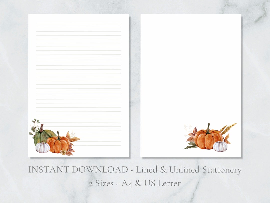 Fall Pumpkins Printable Stationery Autumn Stationery Fall Harvest ...