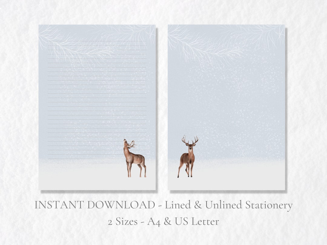 Deer in the Snow Printable Stationery Winter Stationary Snow Writing ...