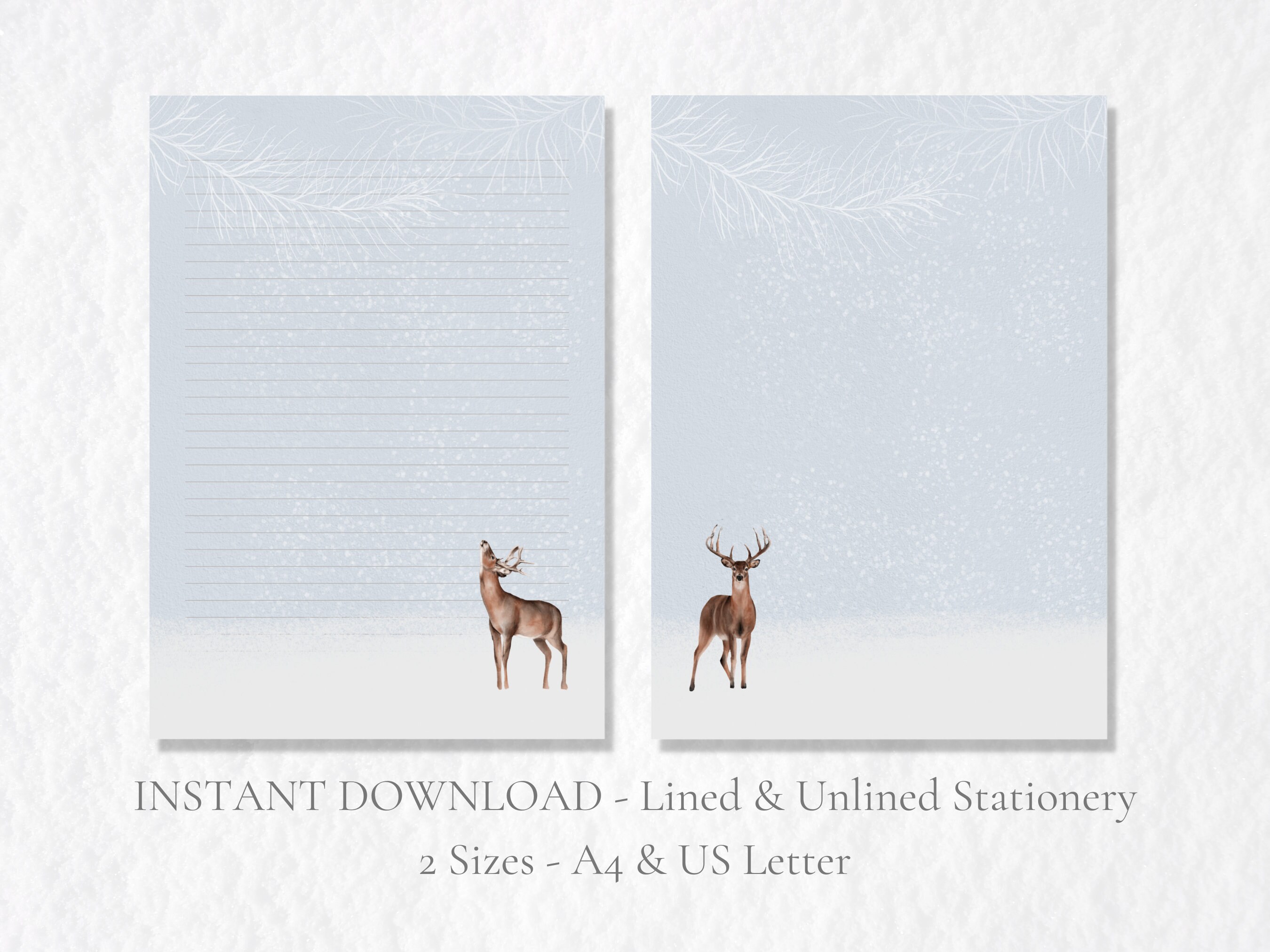 Deer in the Snow Printable Stationery Winter Stationary Snow Writing ...