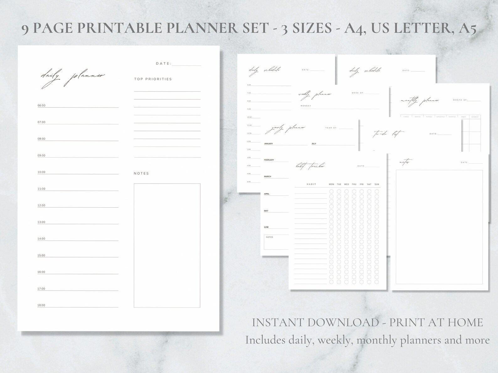 Minimalist Printable Planner 9 Page Printable Daily Weekly Monthly ...
