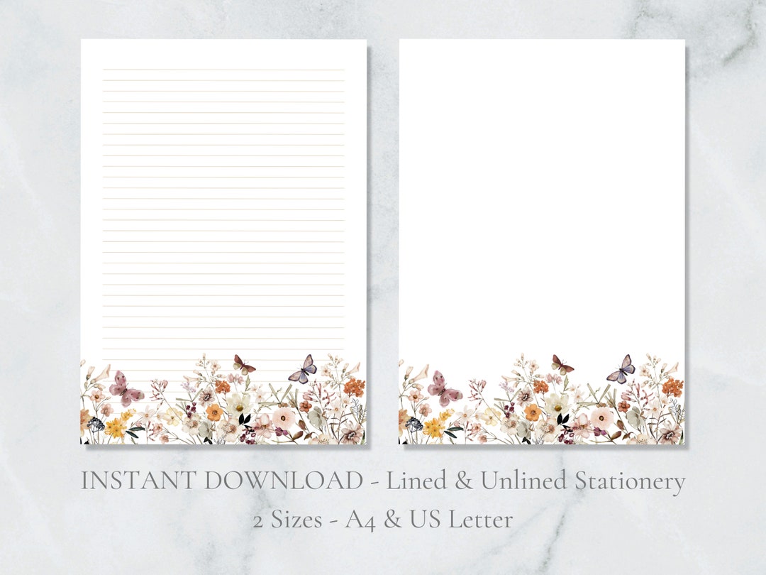 Butterfly Garden Printable Stationery Floral Stationary Nature Writing ...