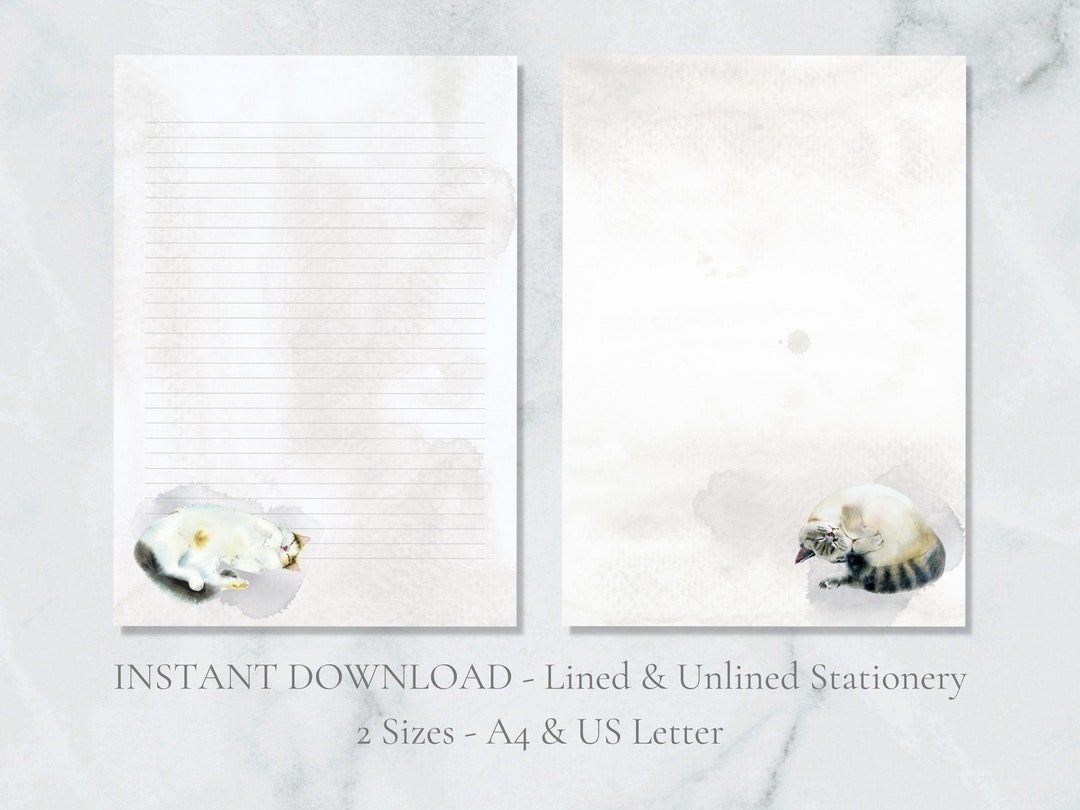 Sleeping Cats Printable Stationery Cute Animal Stationary Pet Writing ...