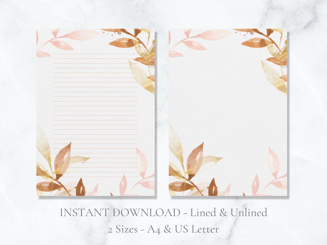 Watercolor Neutral Leaf Printable Stationery Leaves Stationary Autumn ...