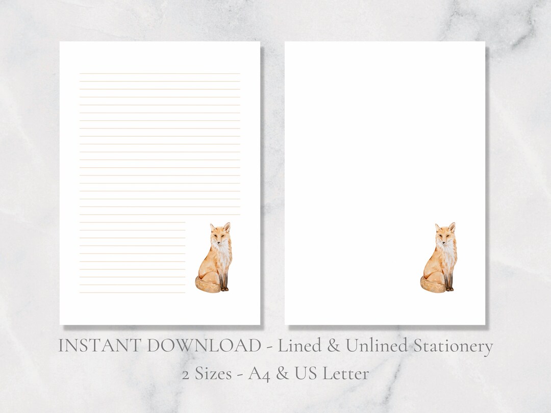 Fox Printable Stationery Animal Stationary Watercolor Writing Paper ...