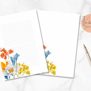 Floral Printable Stationery Wild Flowers Stationary Meadow Writing ...
