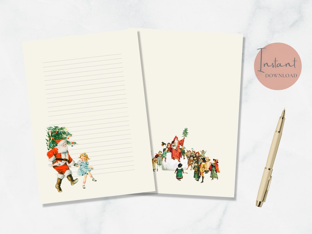 Vintage Christmas Printable Stationery Festive Stationary Santa Writing ...