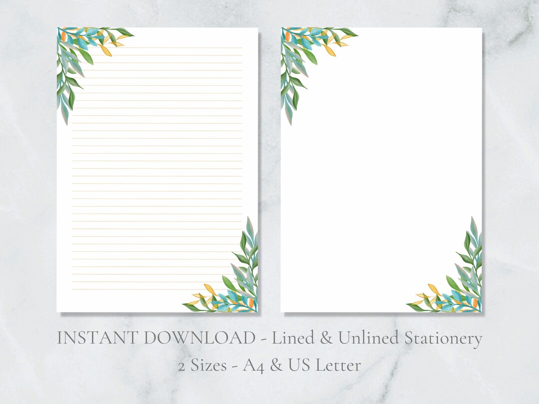 Greenery Leaf Printable Stationery Leaves Stationary Botanical Writing ...