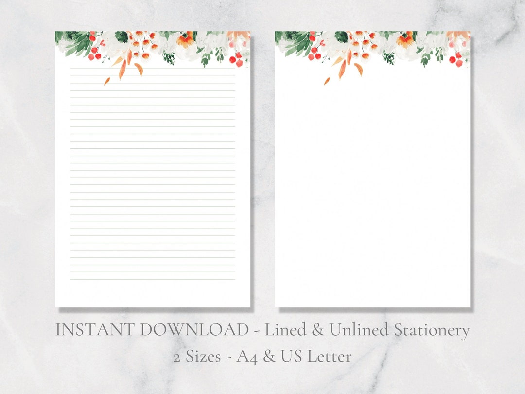 Summer Floral Printable Stationery Orange Green Stationary Botanical ...