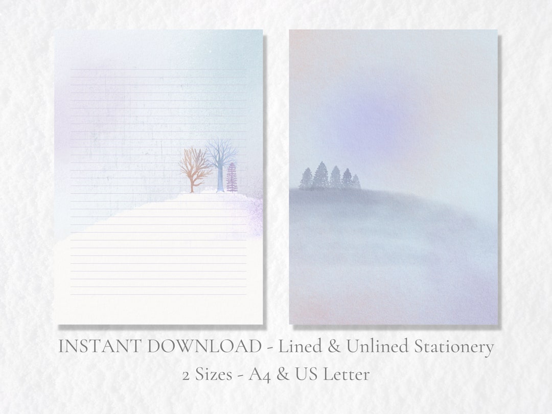 Pastel Winter Printable Stationery Snow Stationary Trees Writing Paper ...