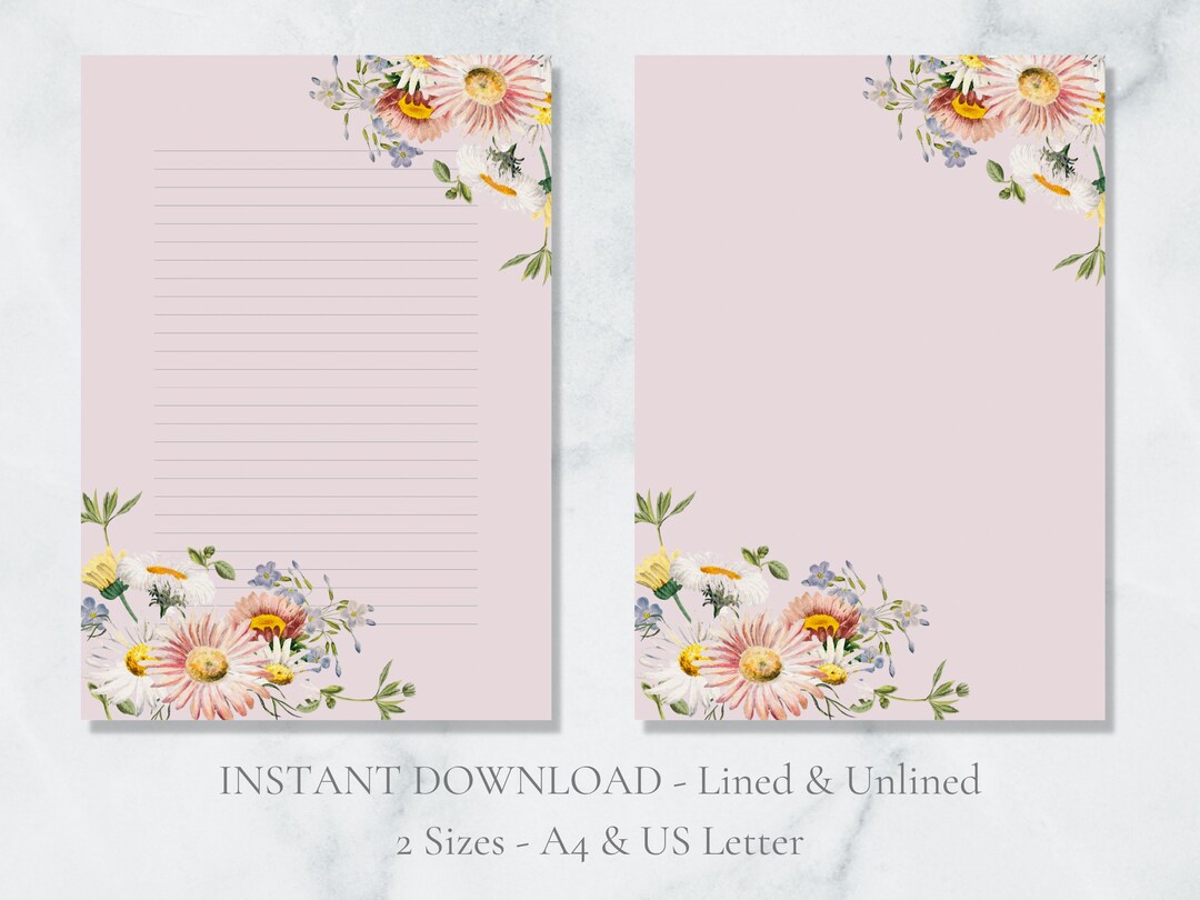 Floral Daisy Printable Stationery Flower Stationary Daisies Writing ...