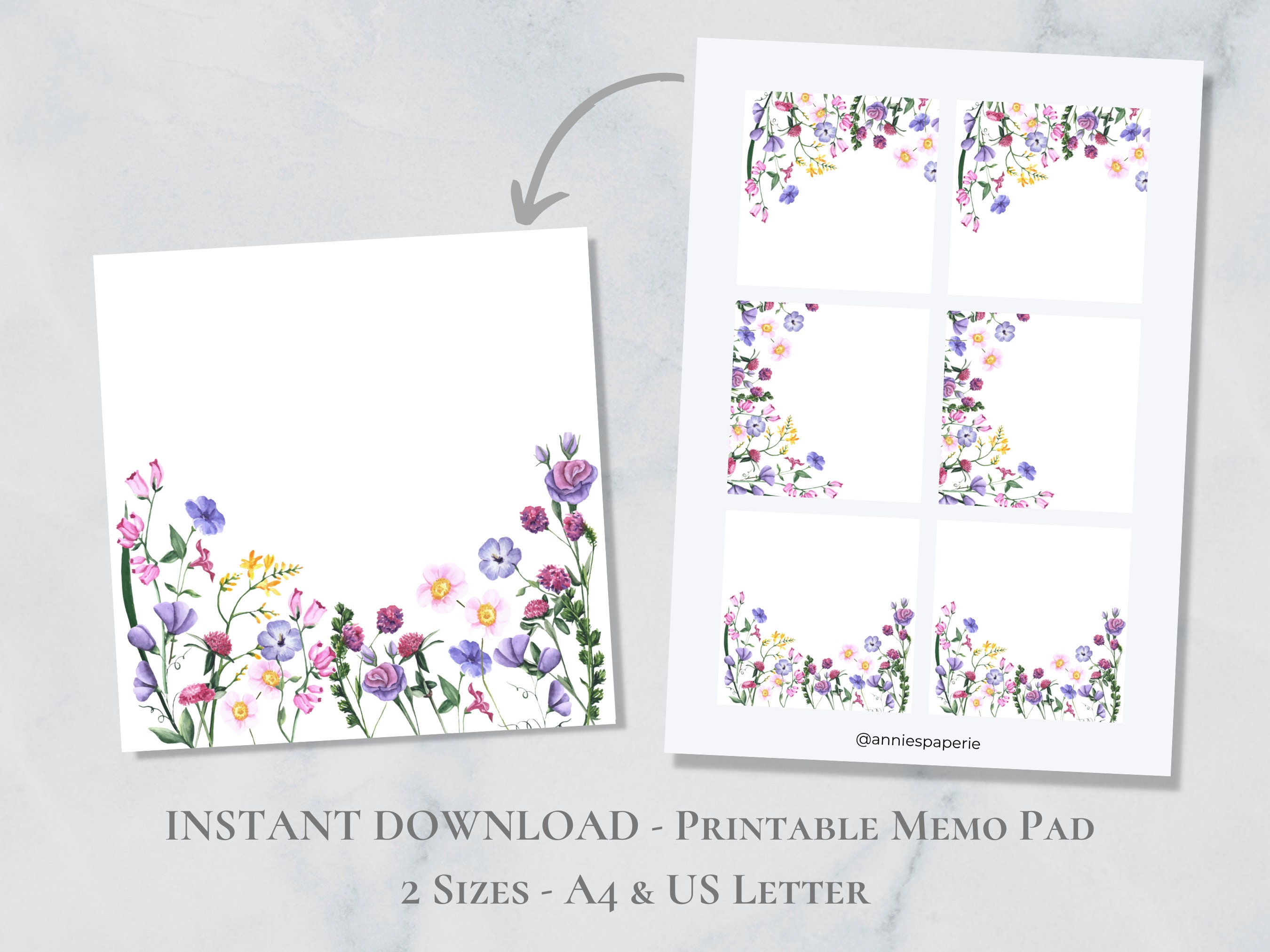 Spring Garden Printable Memo Pad Nature Memo Set Watercolor Botanical ...