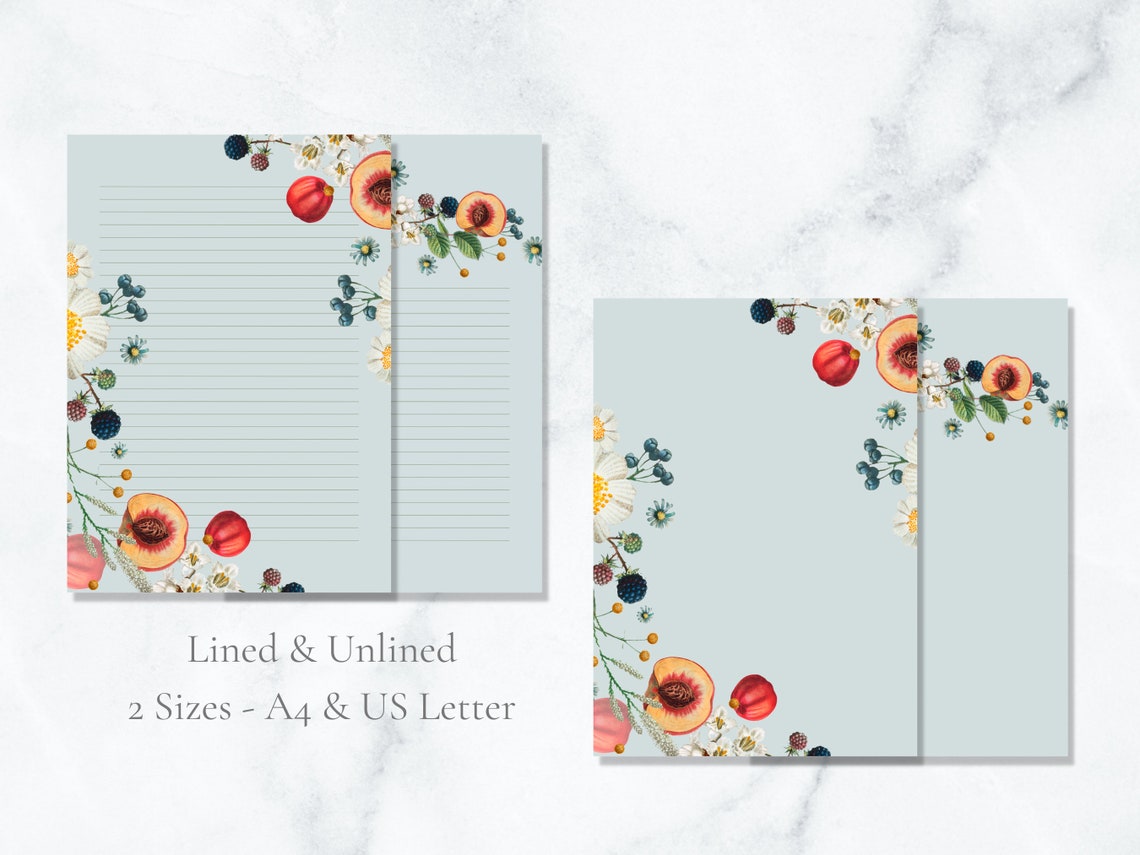 Peach Printable Stationery Paper Floral Letter Writing Paper | Etsy