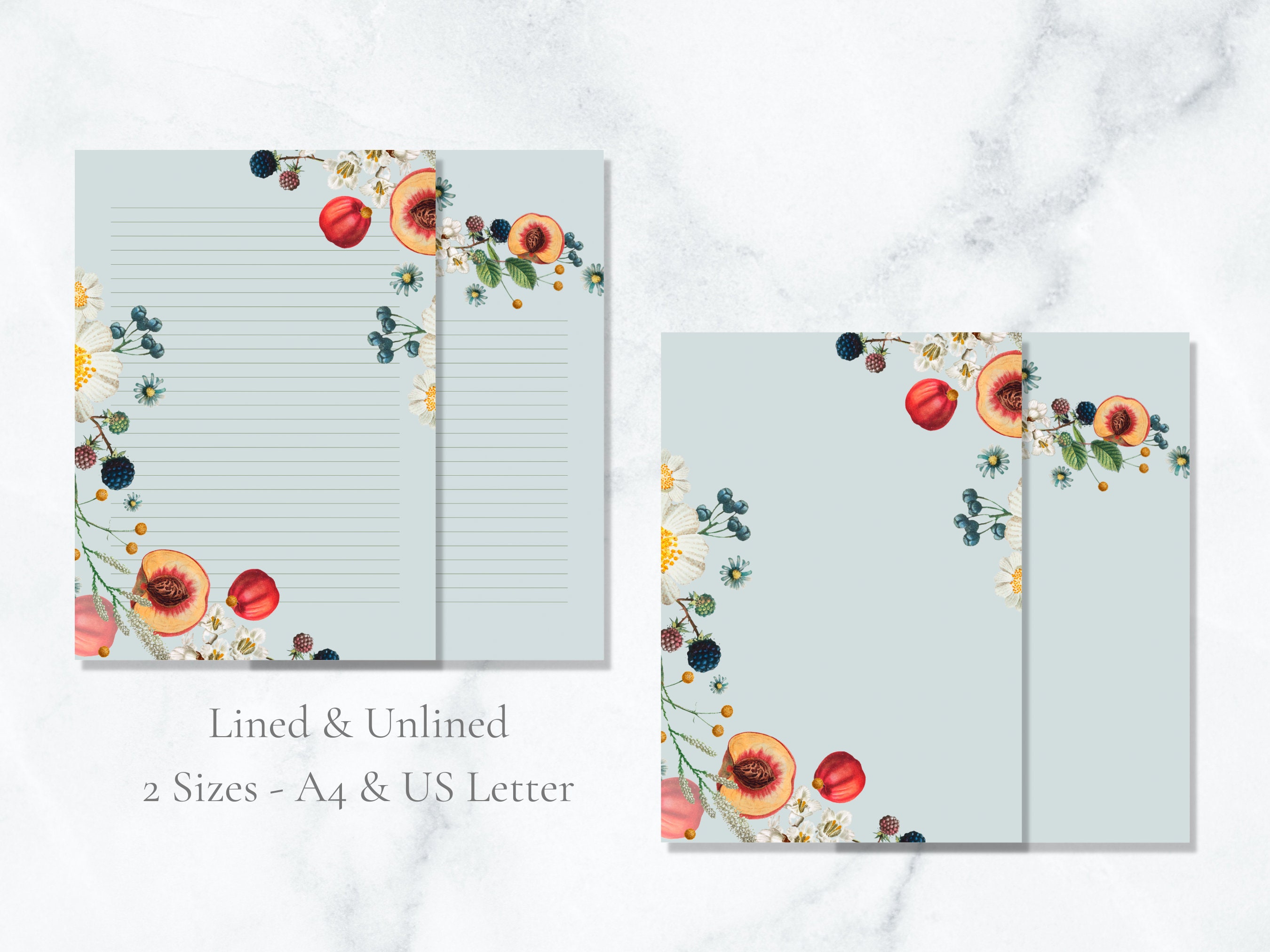 Peach Printable Stationery Paper Floral Letter Writing Paper Fruit ...