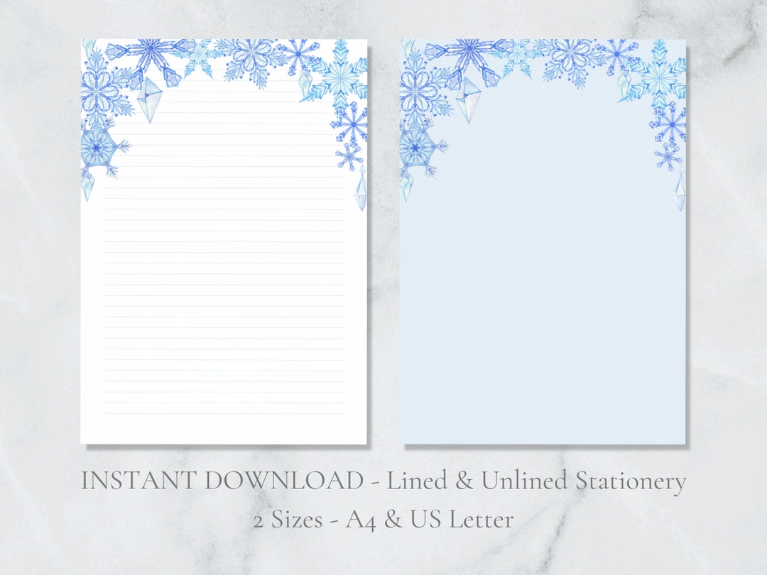 Blue Snowflakes Printable Stationery Winter Stationary Snow Letter ...