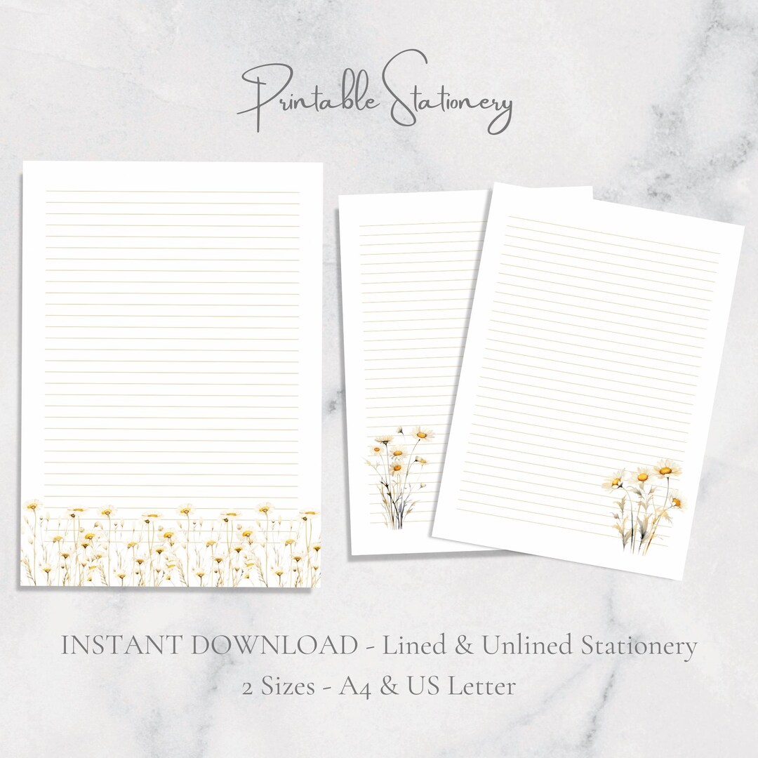 Calming Chamomile Printable Stationery Delicate White Flower Stationary ...