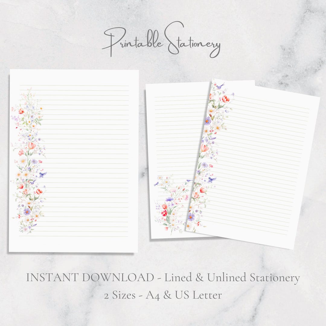 Watercolor Bird Garden Printable Stationery Botanical Writing Paper A4 ...
