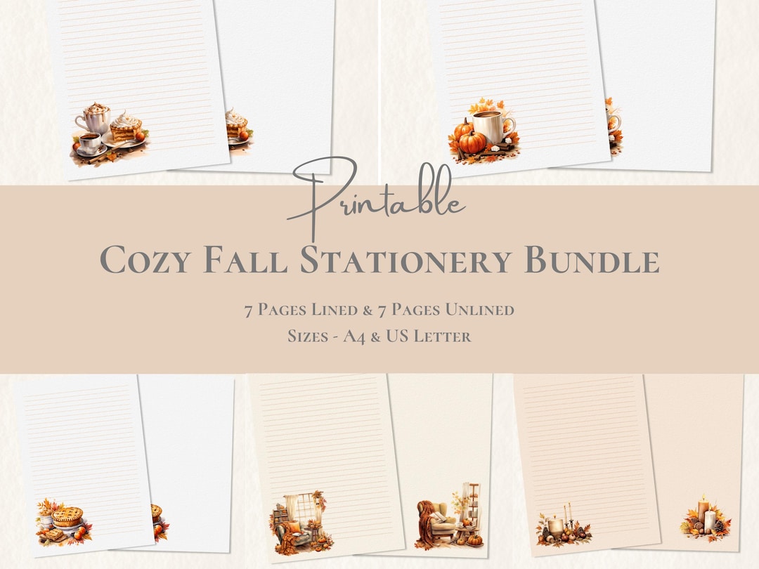 BUNDLE Cozy Autumn Stationery Printable Fall Stationary Paper Pumpkin ...