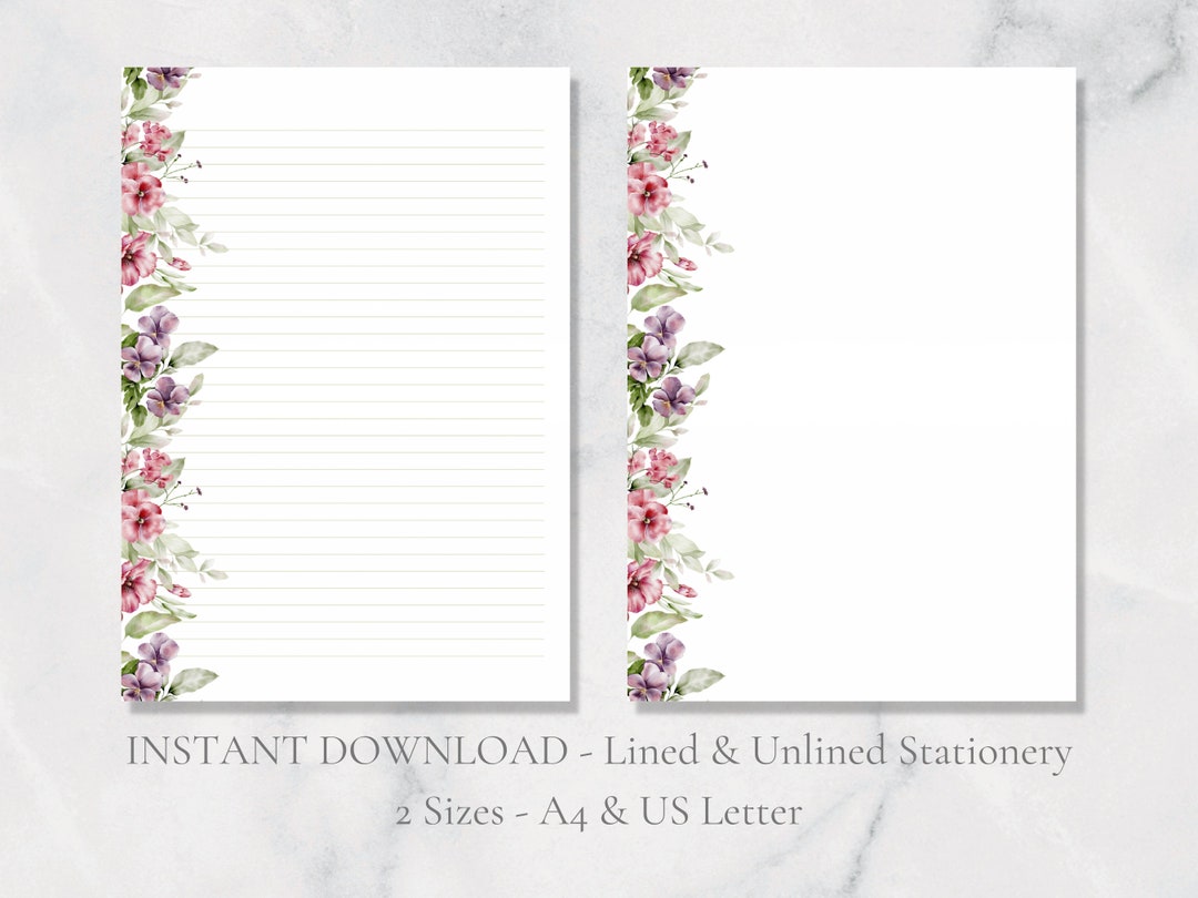 Floral Printable Stationery Flower Border Stationary Nature Writing ...