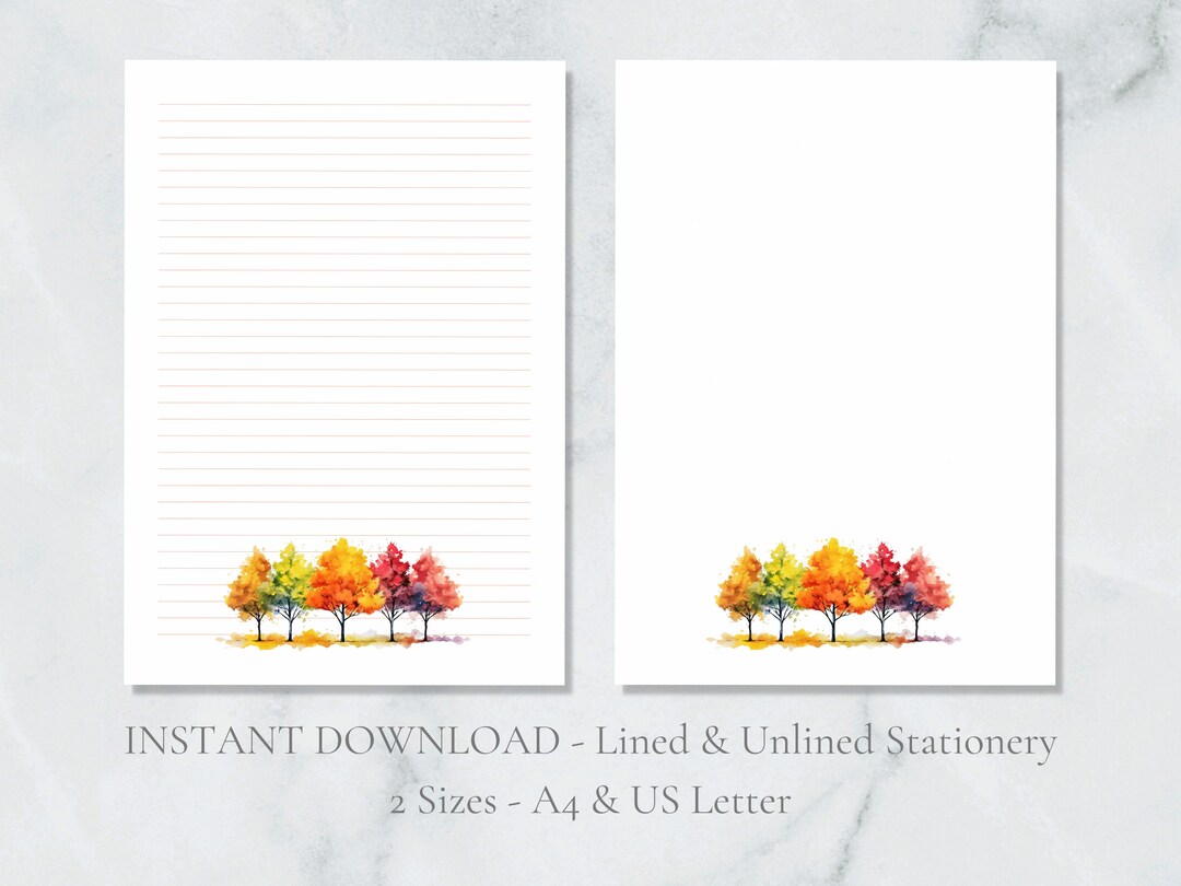 Fall Trees Printable Stationery Autumn Footer Paper Fall Leaves ...