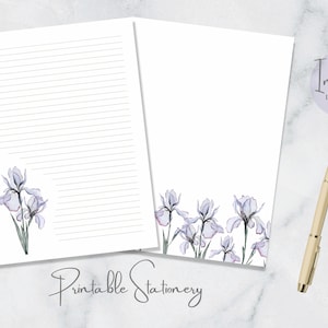 Iris Printable Stationery Watercolor Floral Spring Flowers Stationary ...