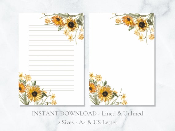 Sunflowers Printable Stationery Floral Stationary Flower - Etsy
