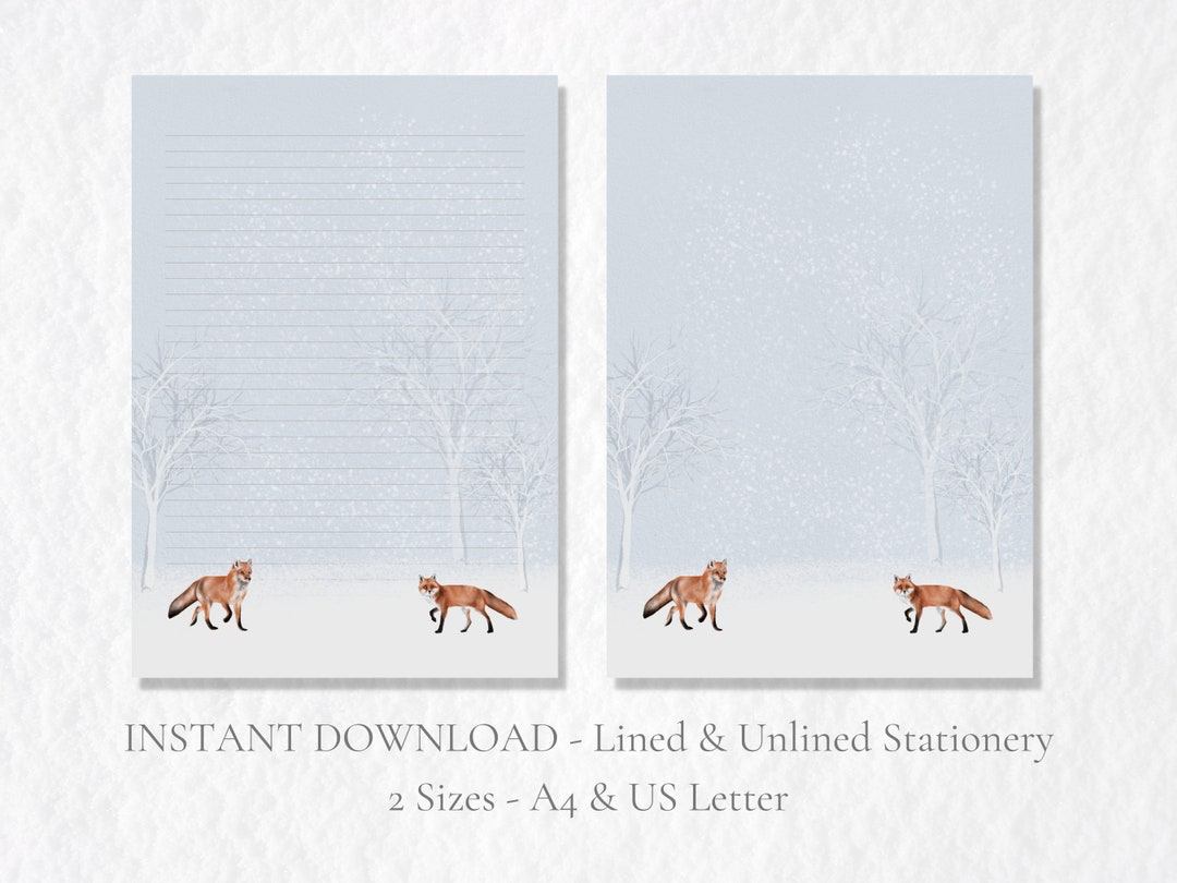 Red Foxes in the Snow Printable Stationery Winter Stationary Snow ...