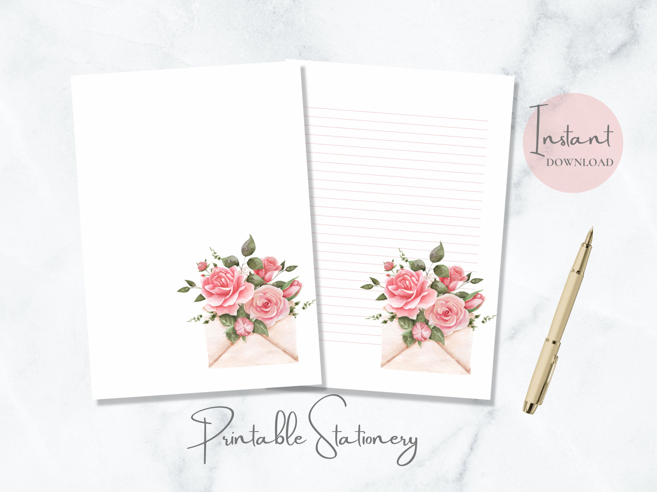 Floral Envelope Printable Stationery Watercolor Stationary - Etsy