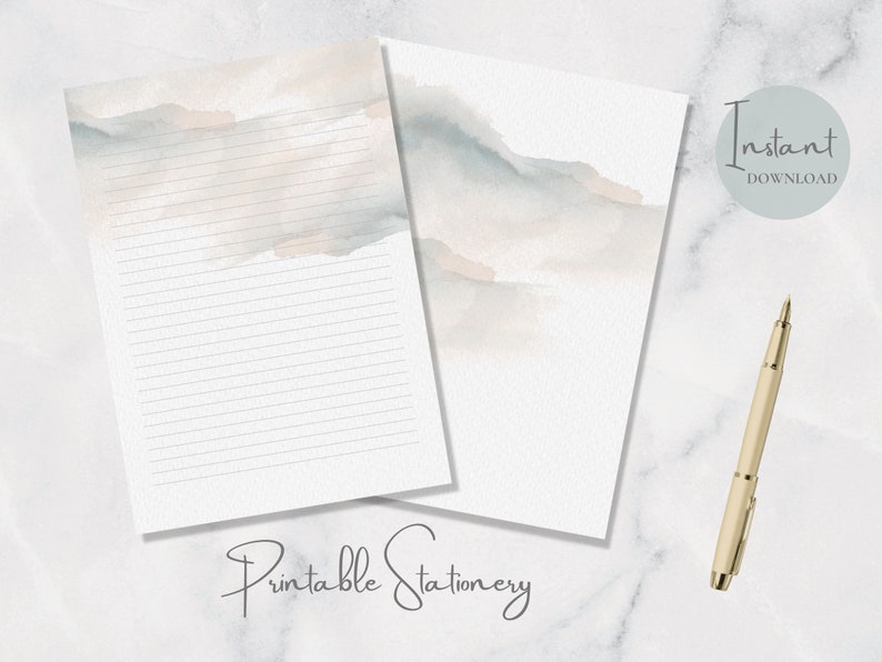 Neutral Watercolor Printable Stationery Minimalist Writing - Etsy