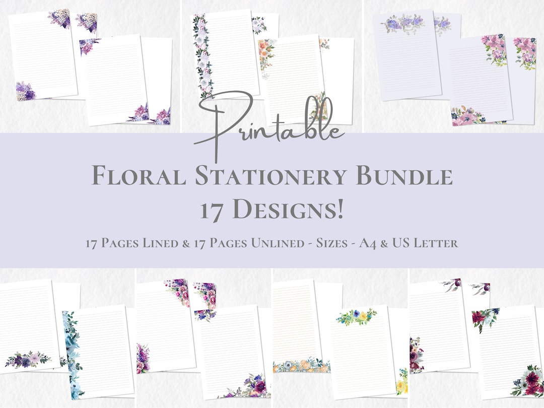 BIG BUNDLE Floral Printable Stationery Spring Summer Flower Letter ...