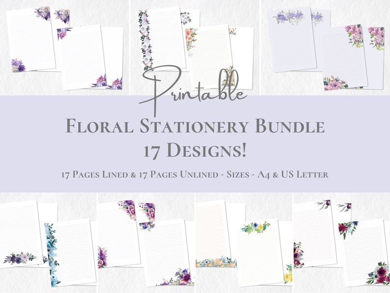 BIG BUNDLE Floral Printable Stationery Spring Summer Flower Letter ...