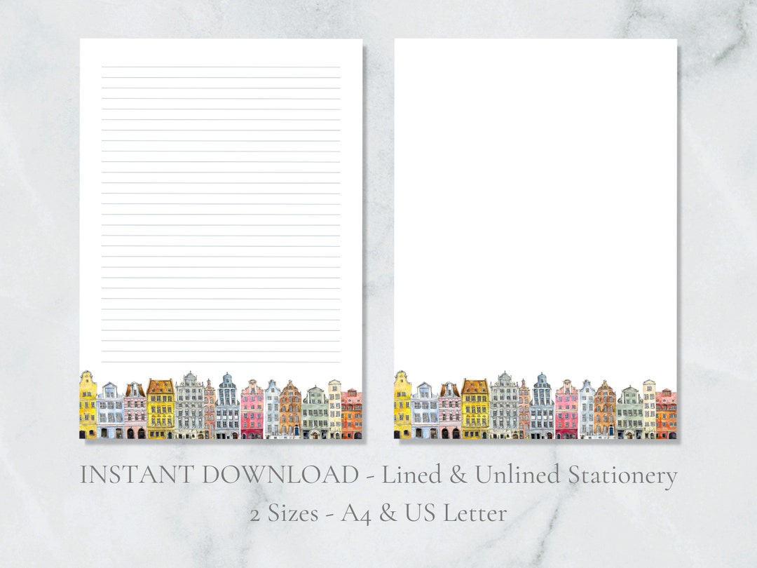 Amsterdam Houses Printable Stationery Watercolor Stationary City ...