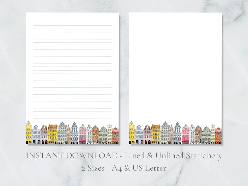 Amsterdam Houses Printable Stationery Watercolor Stationary City ...