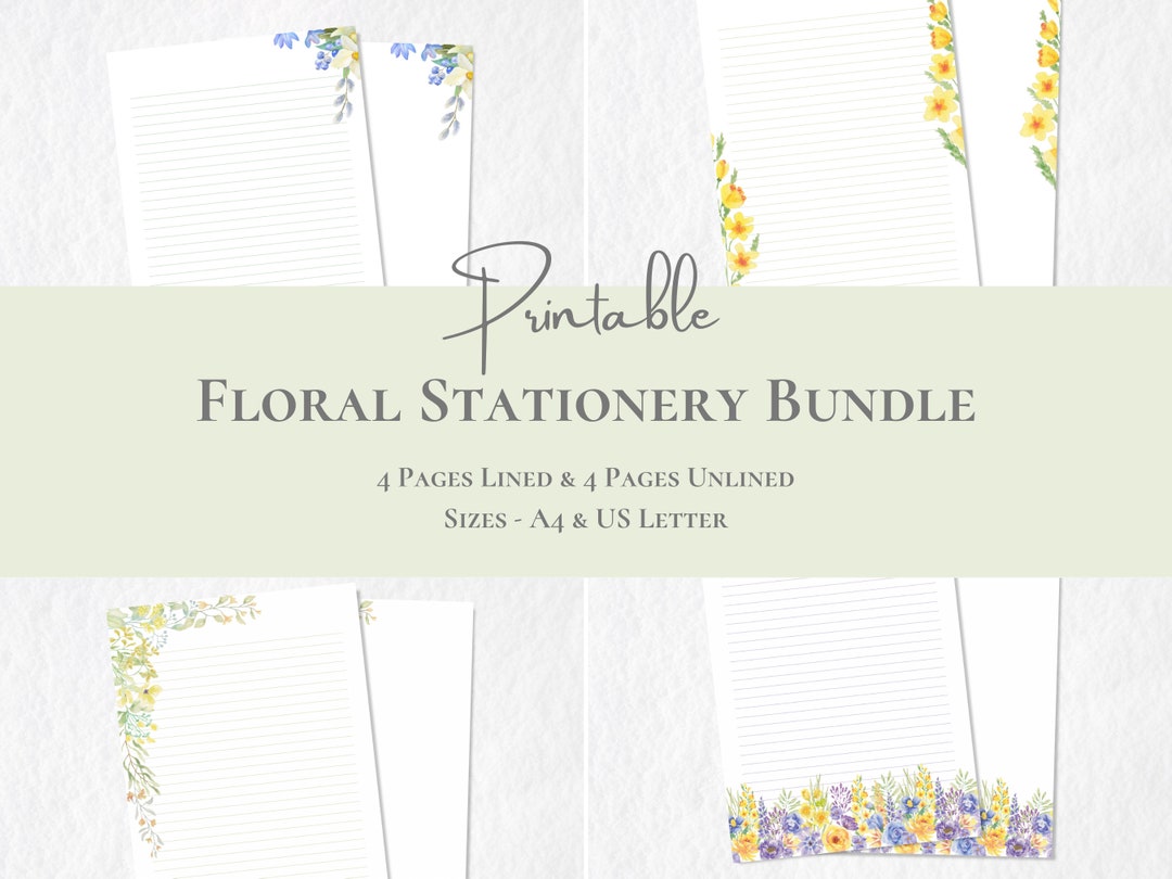 BUNDLE Spring Floral Stationery Printable Summer Stationary Paper ...