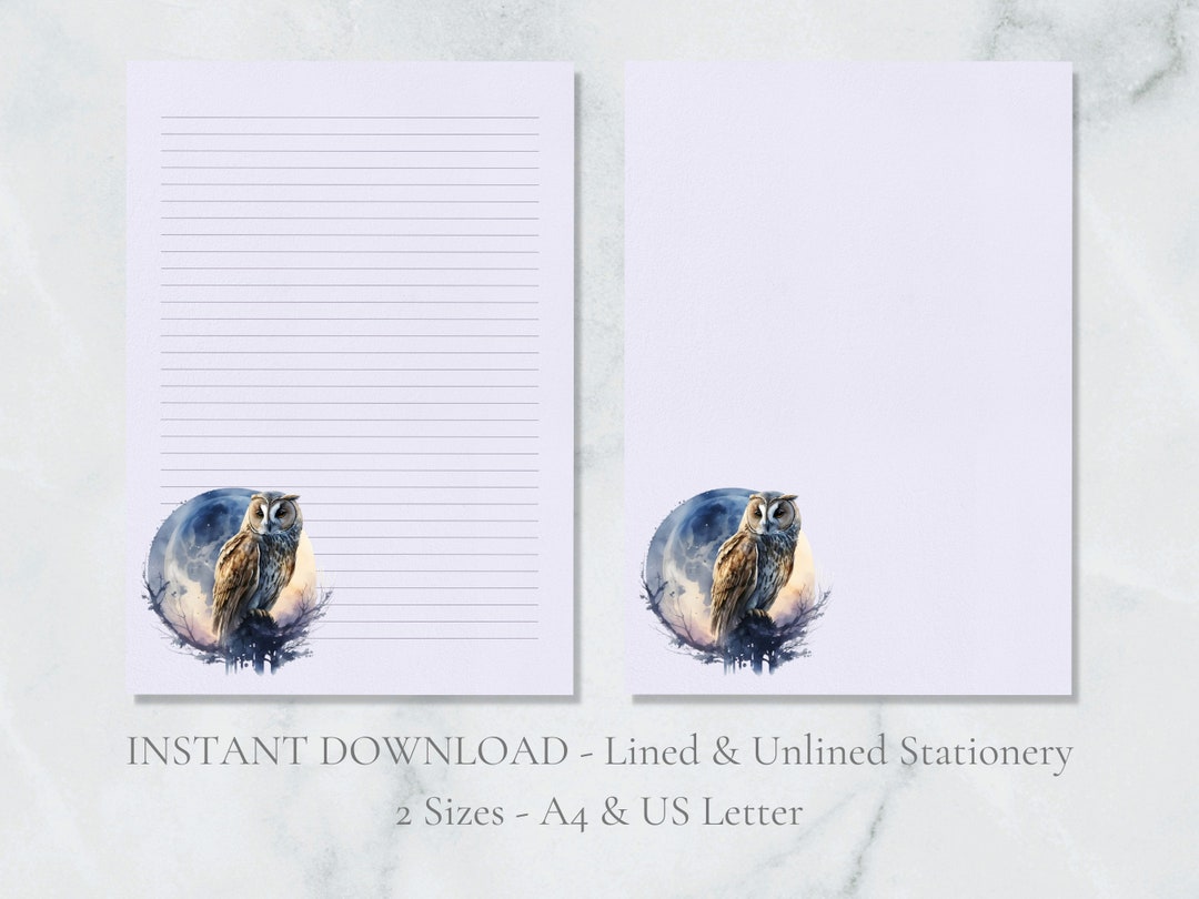 Owl Moon Printable Stationery Winter Stationary Autumn Fall Writing ...