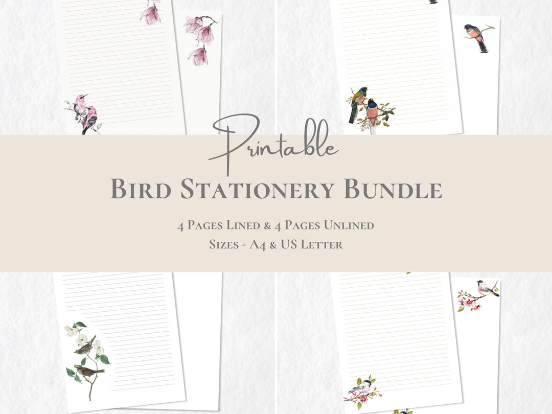 BUNDLE Bird Stationery Printable Floral Stationary Paper Spring Writing ...