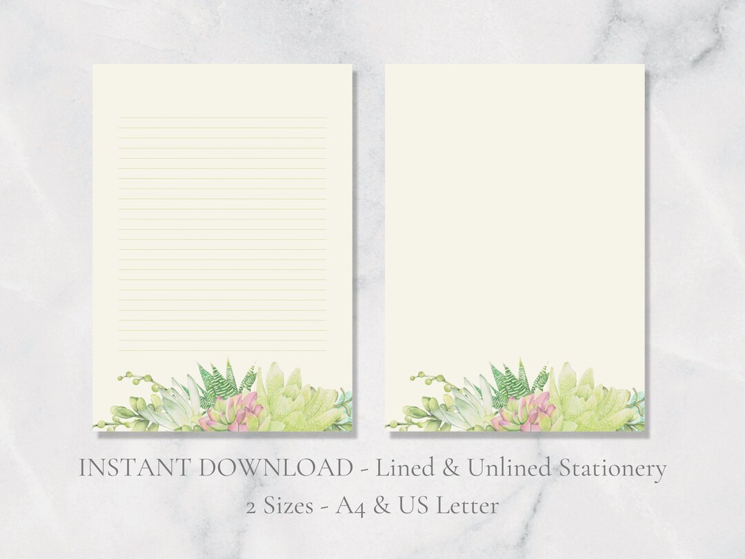 Succulent Printable Stationery Cactus Stationary Botanical Writing ...