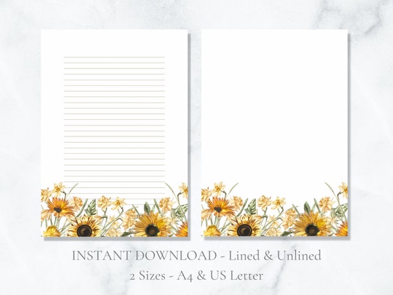 Sunflowers Daffodil Printable Stationery Floral Stationary | Etsy