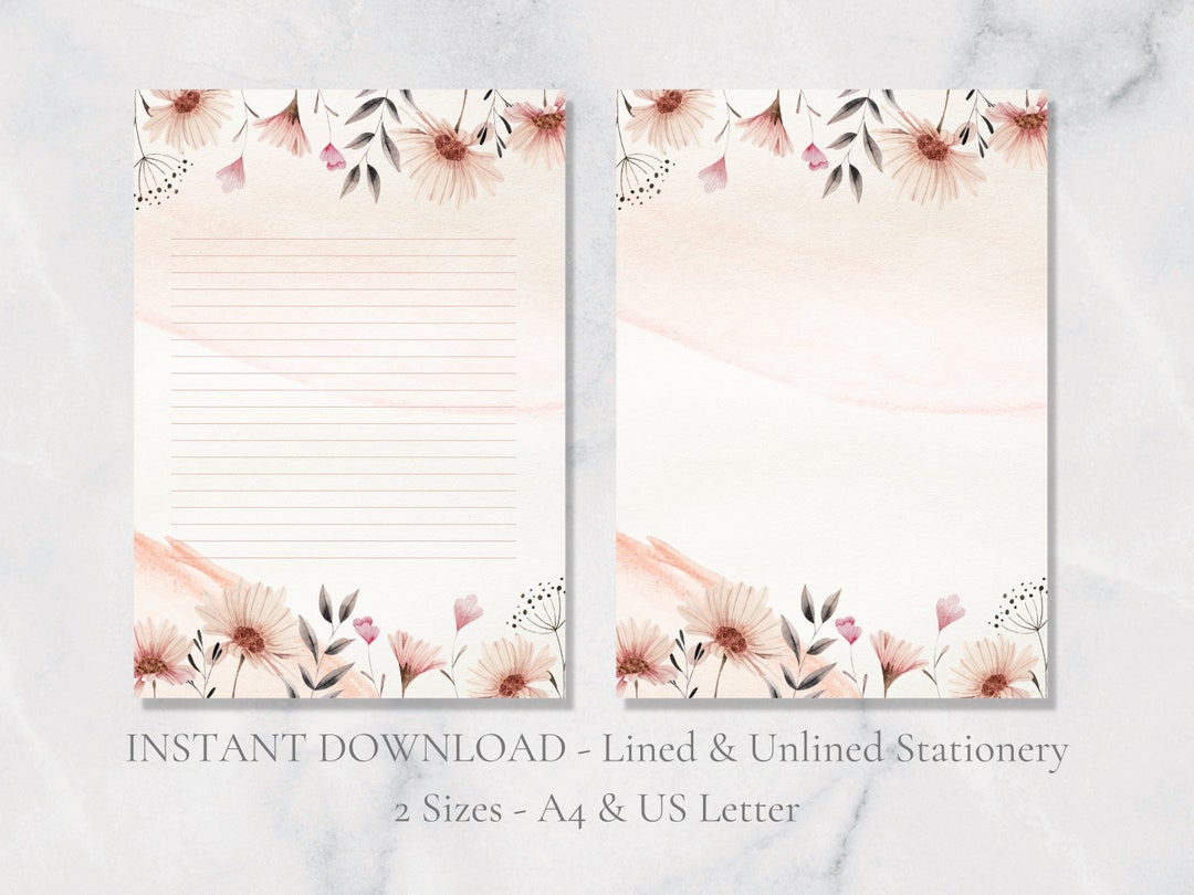Spring Flowers Printable Stationery Floral Stationary Botanical Writing ...