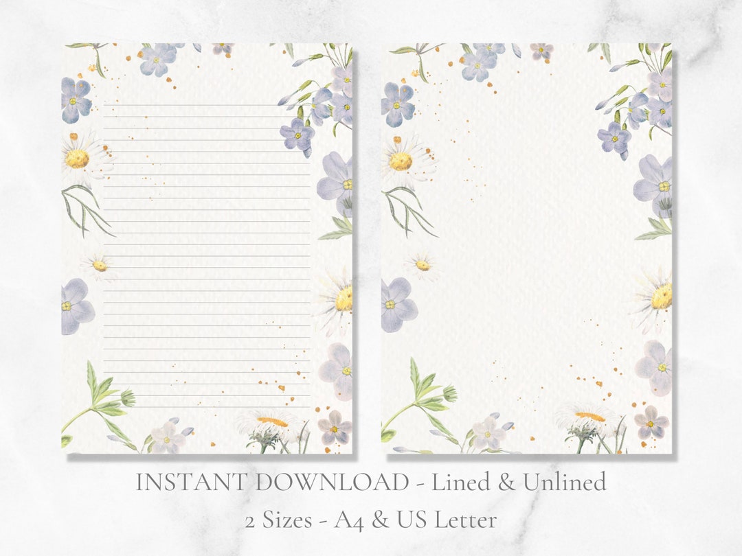 Wild Flowers Watercolor Printable Stationery Flower Stationary ...