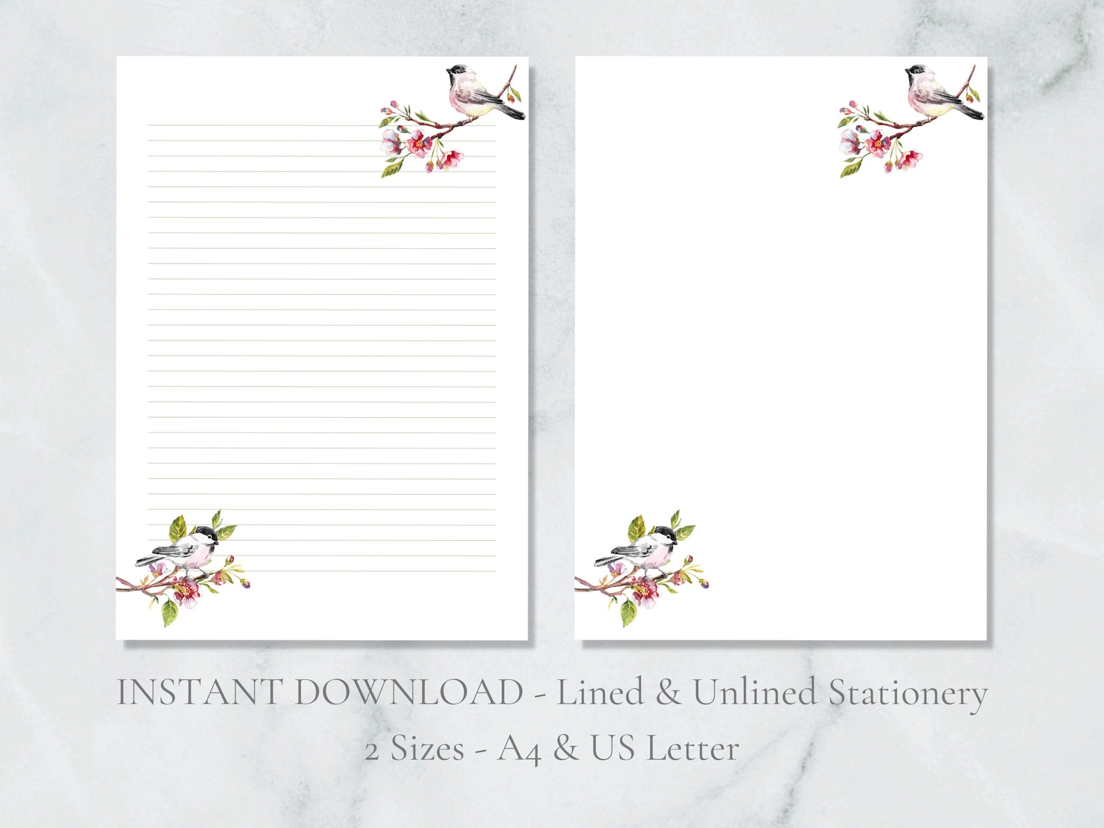 Birds on Branch Printable Stationery Floral Stationary Nature Writing ...