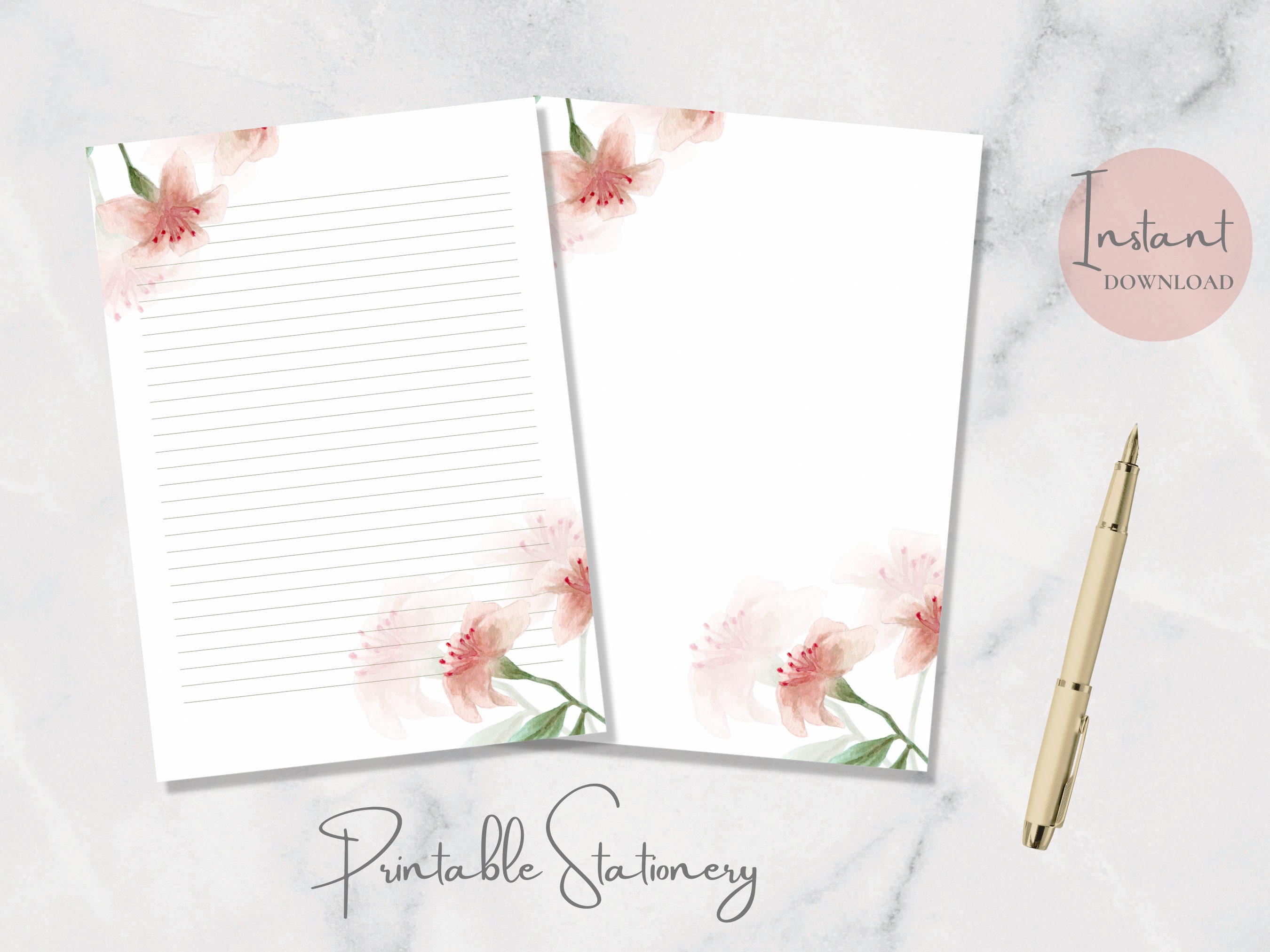 Pink Lily Flower Printable Stationery Floral Letter Writing - Etsy