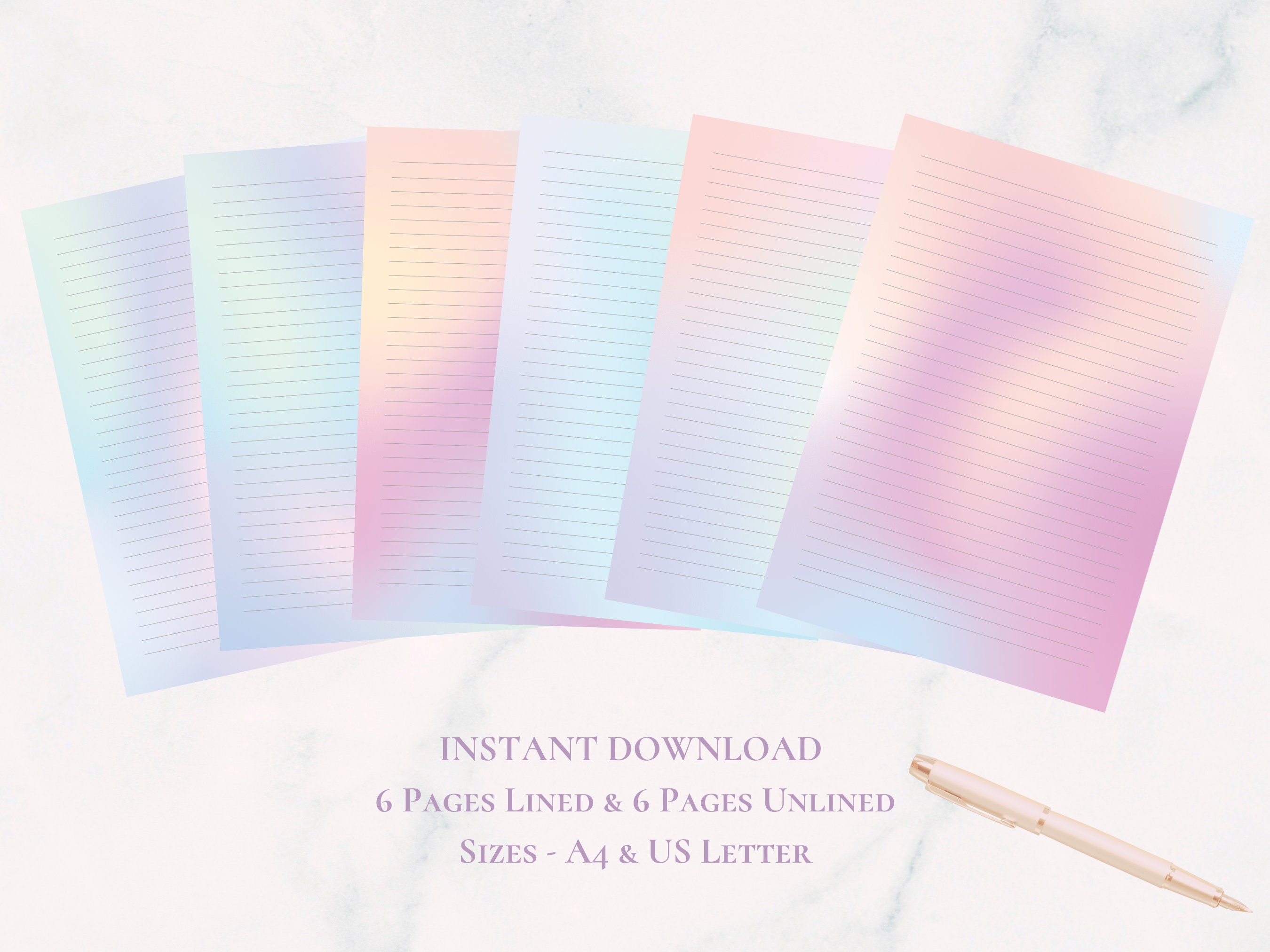 Pastel Gradient Printable Writing Paper Stationary Paper Set | Etsy