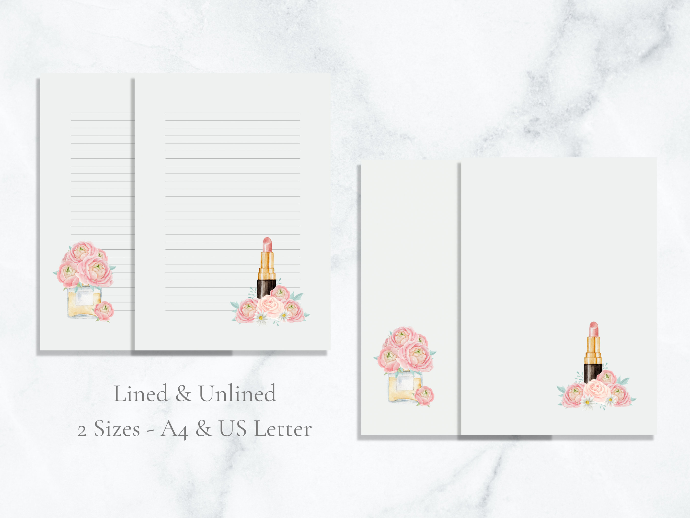 Perfume Lipstick Printable Stationery Paper Floral Watercolor - Etsy